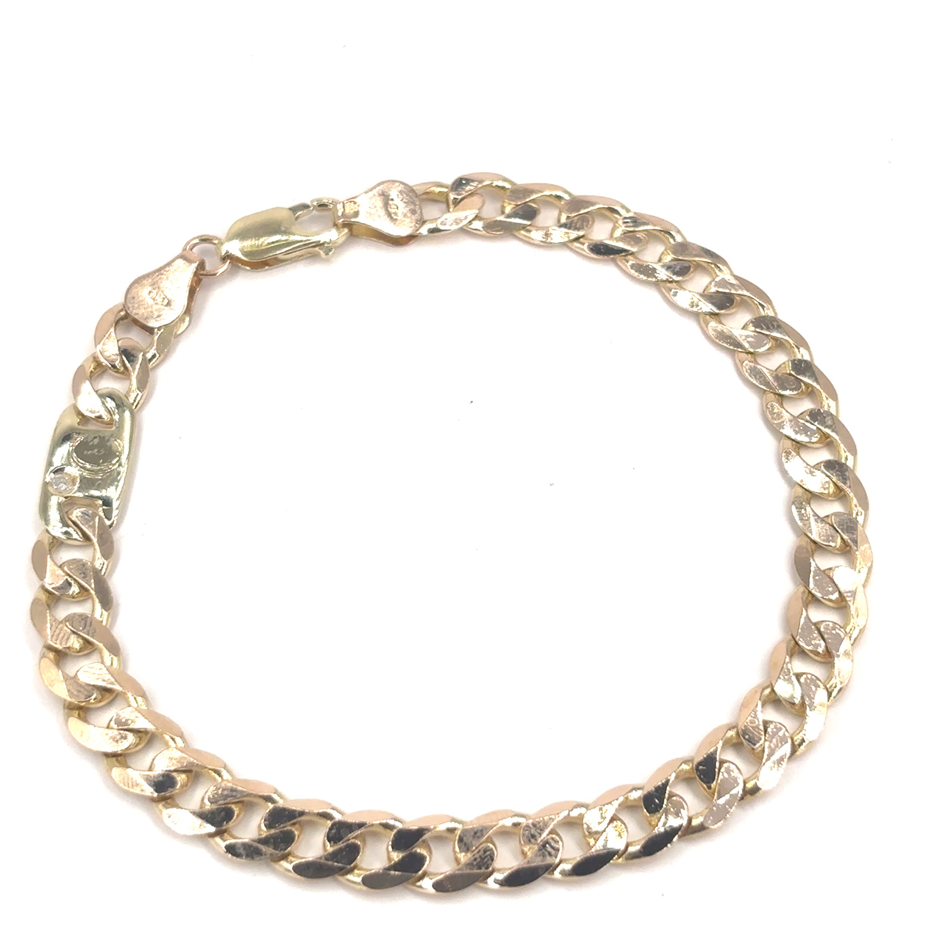 Men’s 9ct Yellow Gold Curb Bracelet - 15.8g 0.05ct Diamond - Hyman’s ...