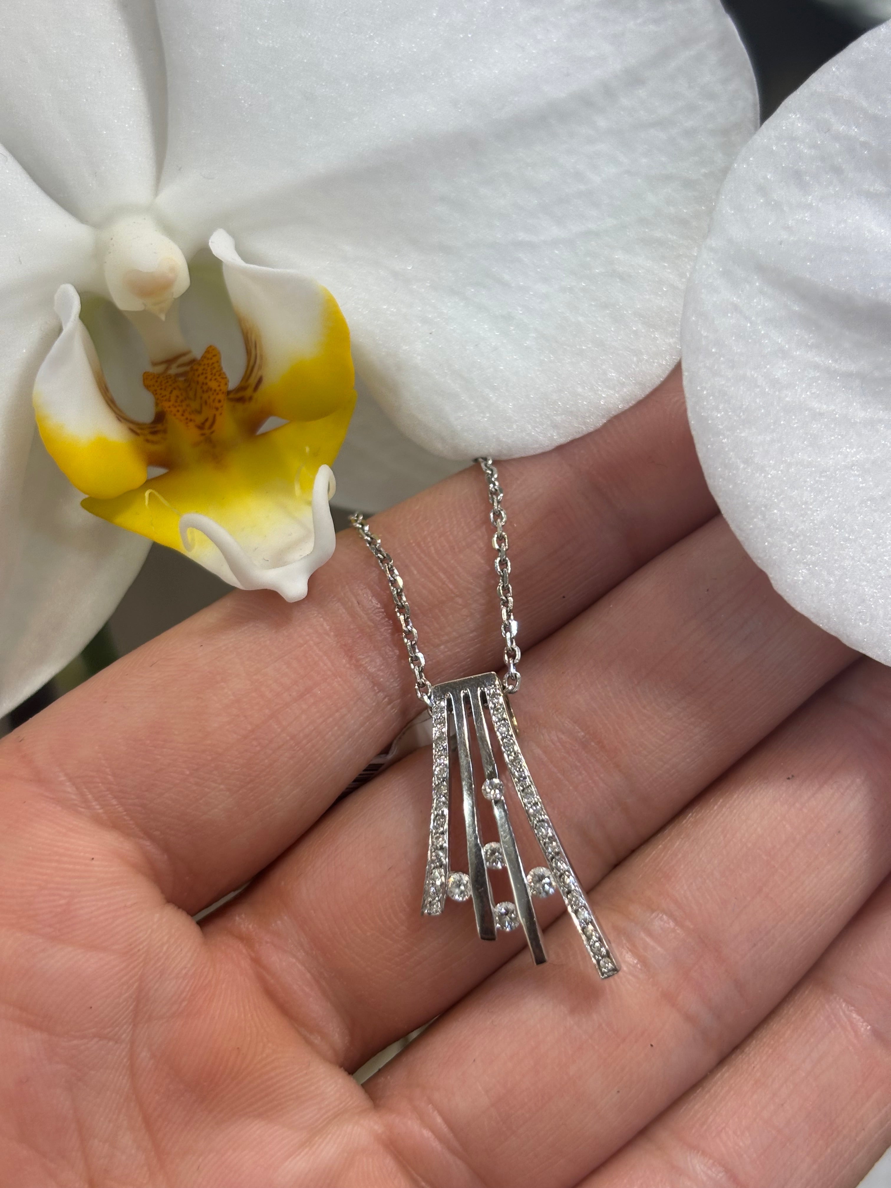 18ct White Gold Diamond Fan Pendant - Starburst Design - Hyman's Jewellers